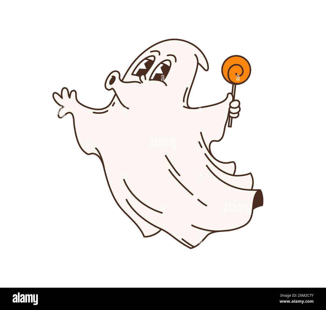 Cartoon retro groovy Halloween ghost character. Isolated vector ...