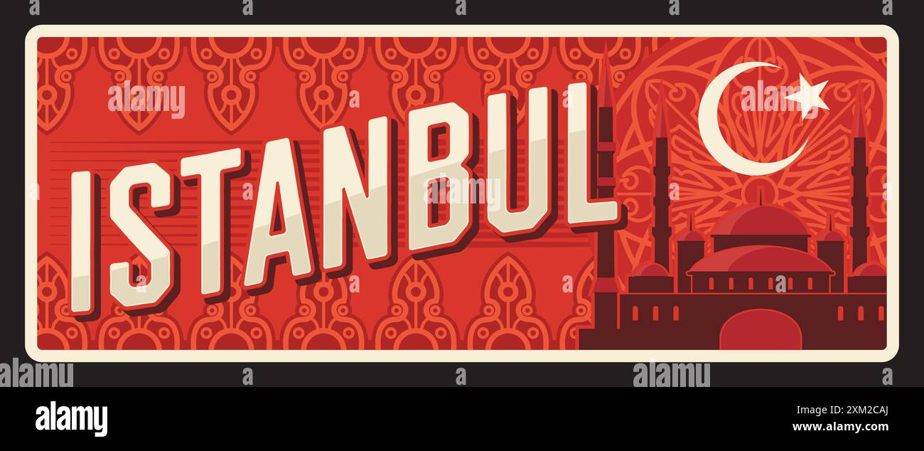 Istanbul Turkey province retro travel plate, vintage vector banner of ...