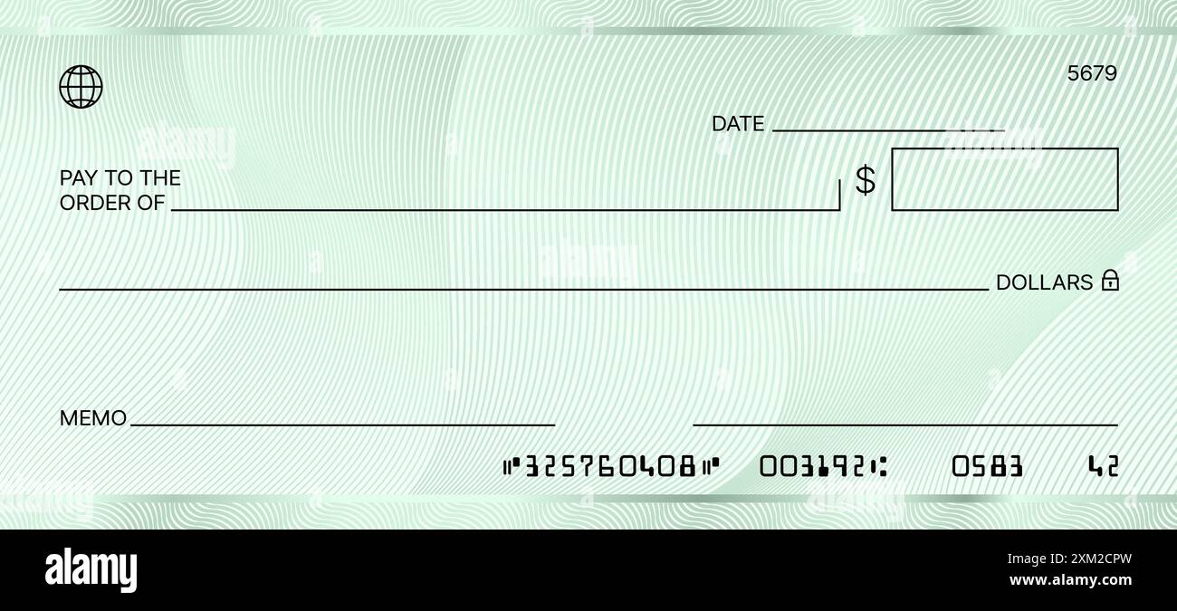Blank green bank check. Checkbook cheque template. Vector document with ...