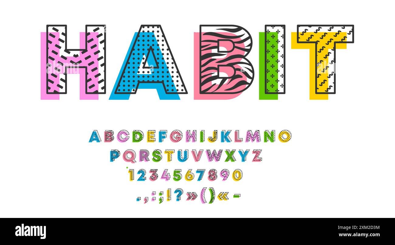 Memphis artistic font, hipster headline type. English alphabet ...