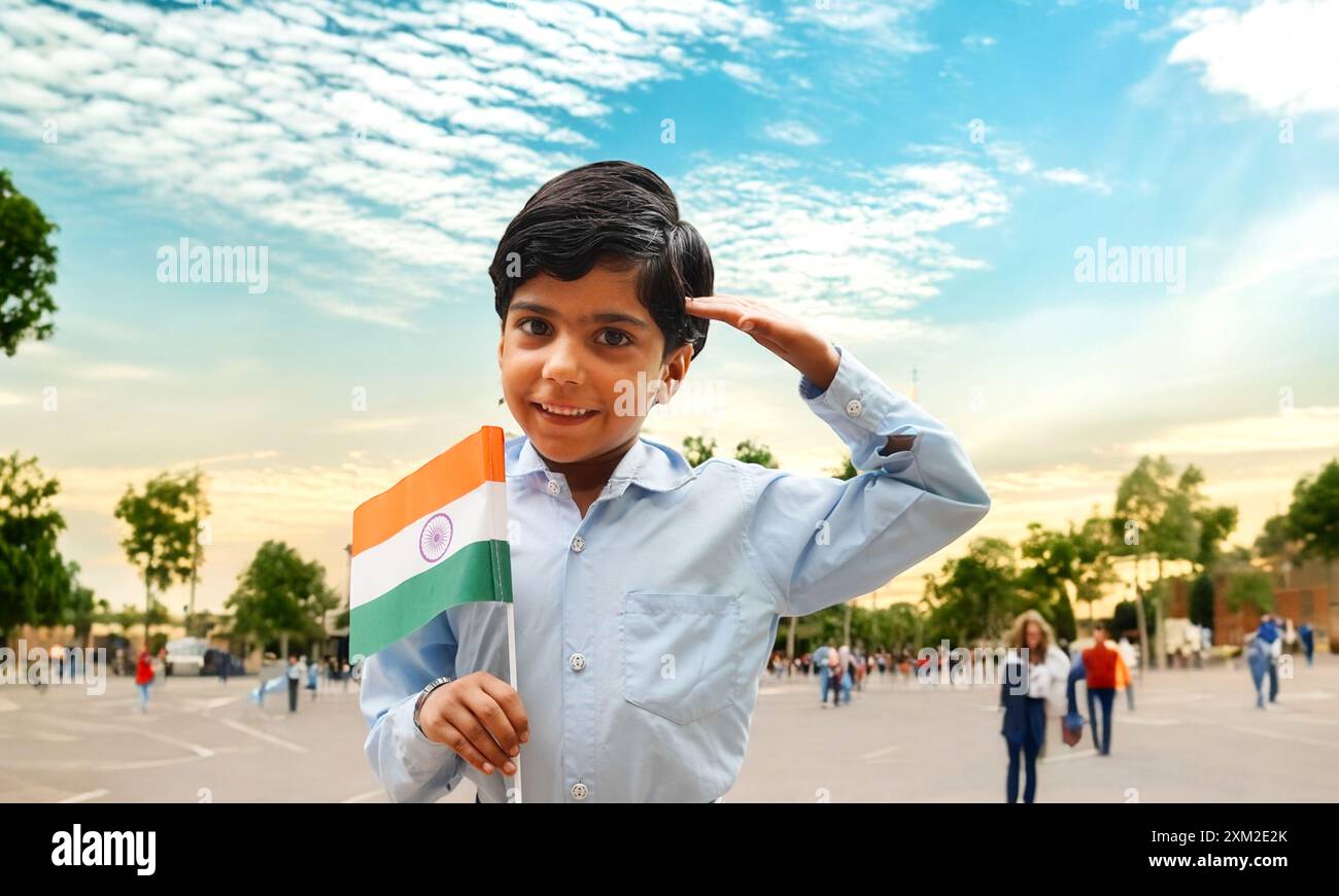 Happy independence day India. Indian student saluting flag of India ...