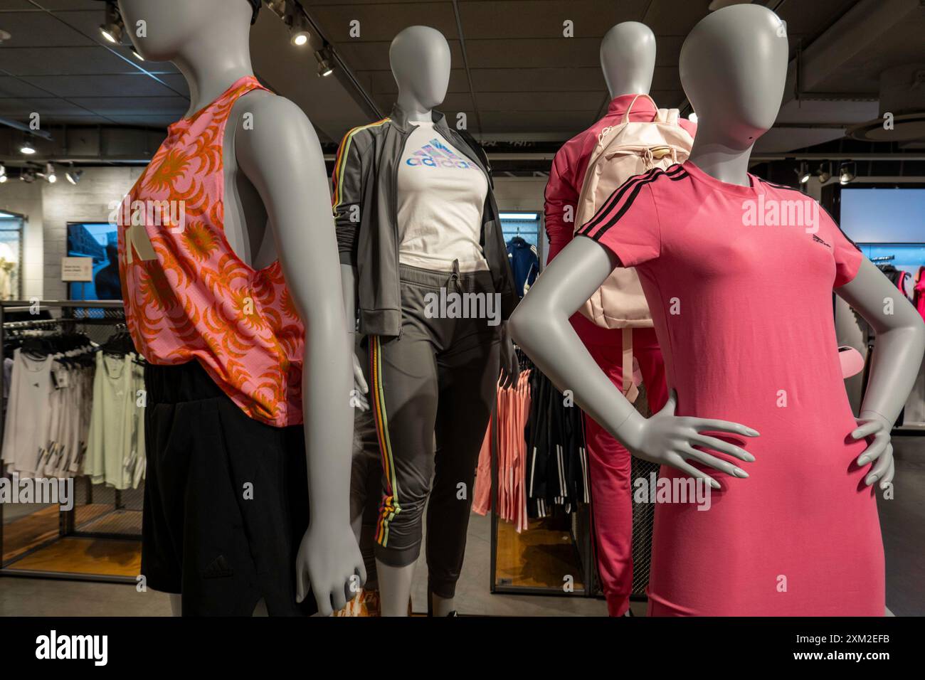 Women's activewear display in Macy's flagship department store at ...