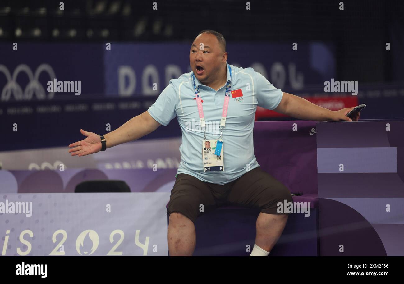 (240725) -- PARIS, July 25, 2024 (Xinhua) -- Zhang Jun, president of the Chinese Badminton ...