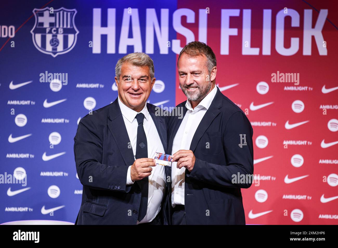 Hansi Flick coach of FC Barcelona and Joan Laporta president of FC ...