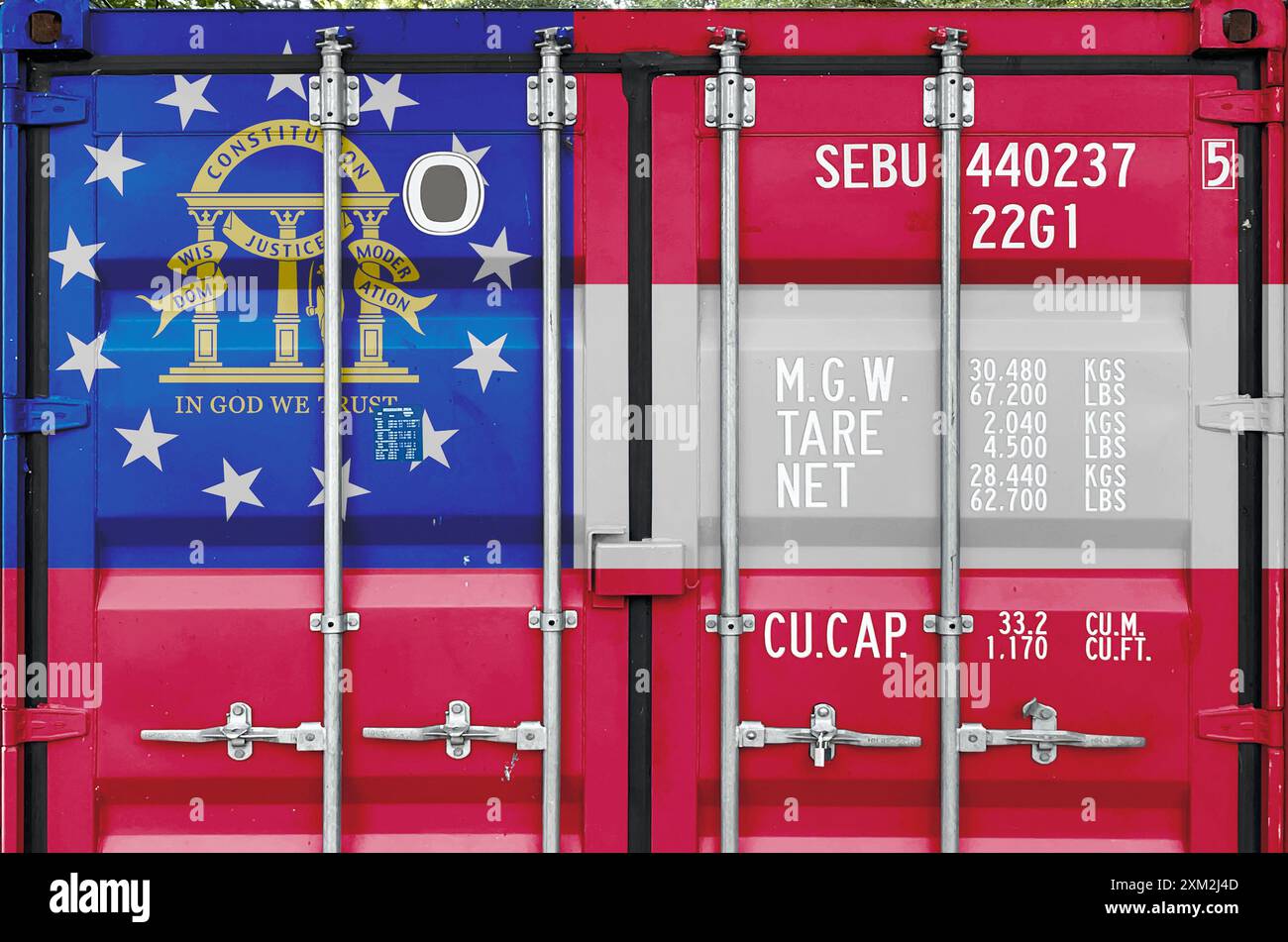 Georgia US state flag depicted on metal doors of shipping cargo ...