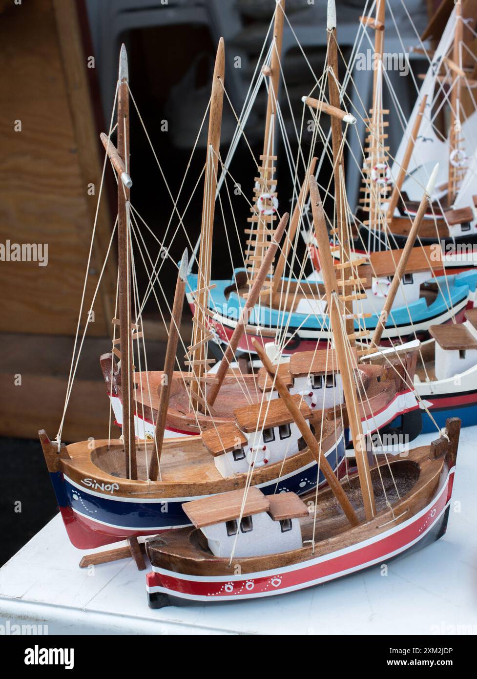 Set of mini size colorful model boats Stock Photo - Alamy