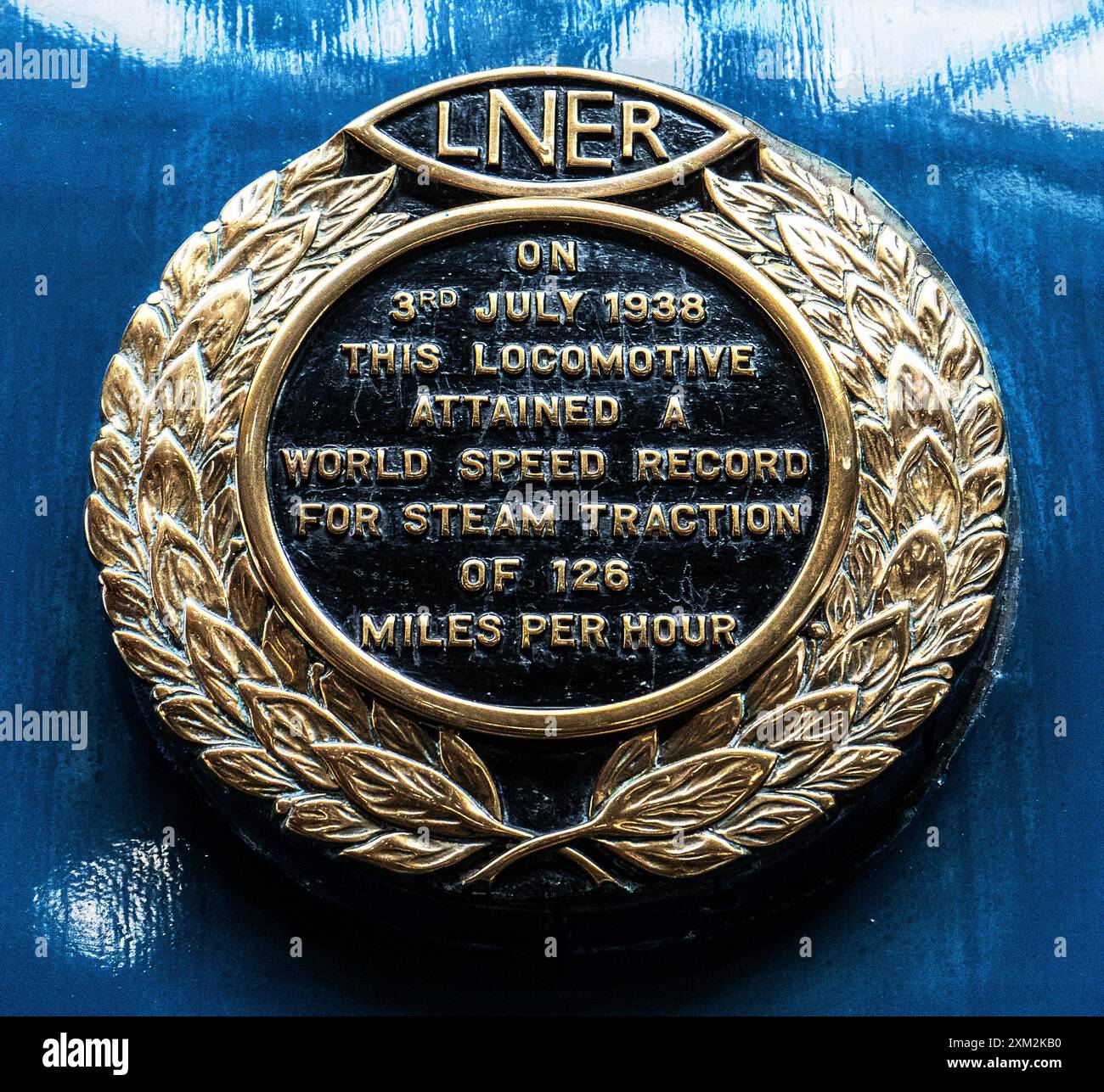 Badge on Mallard commemorating 1939 world speed record, at National ...