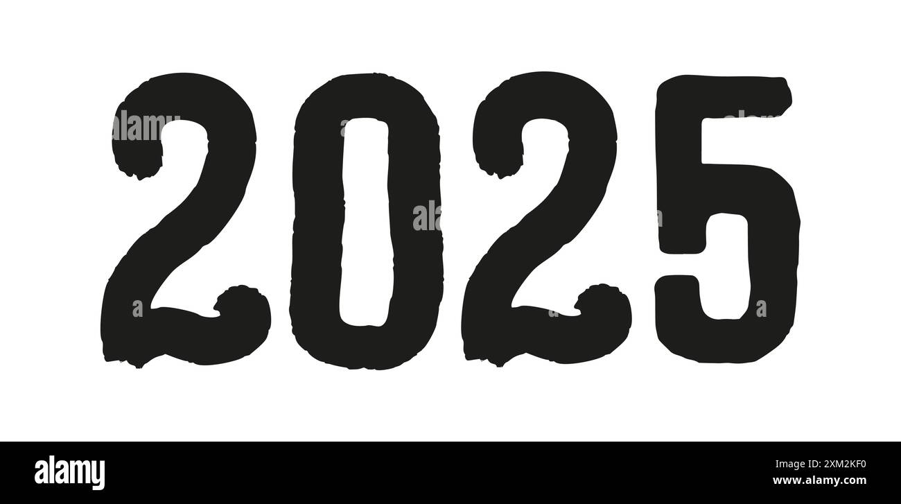 Vector 2025 year black handwriting horizontal font. Illustration with ...