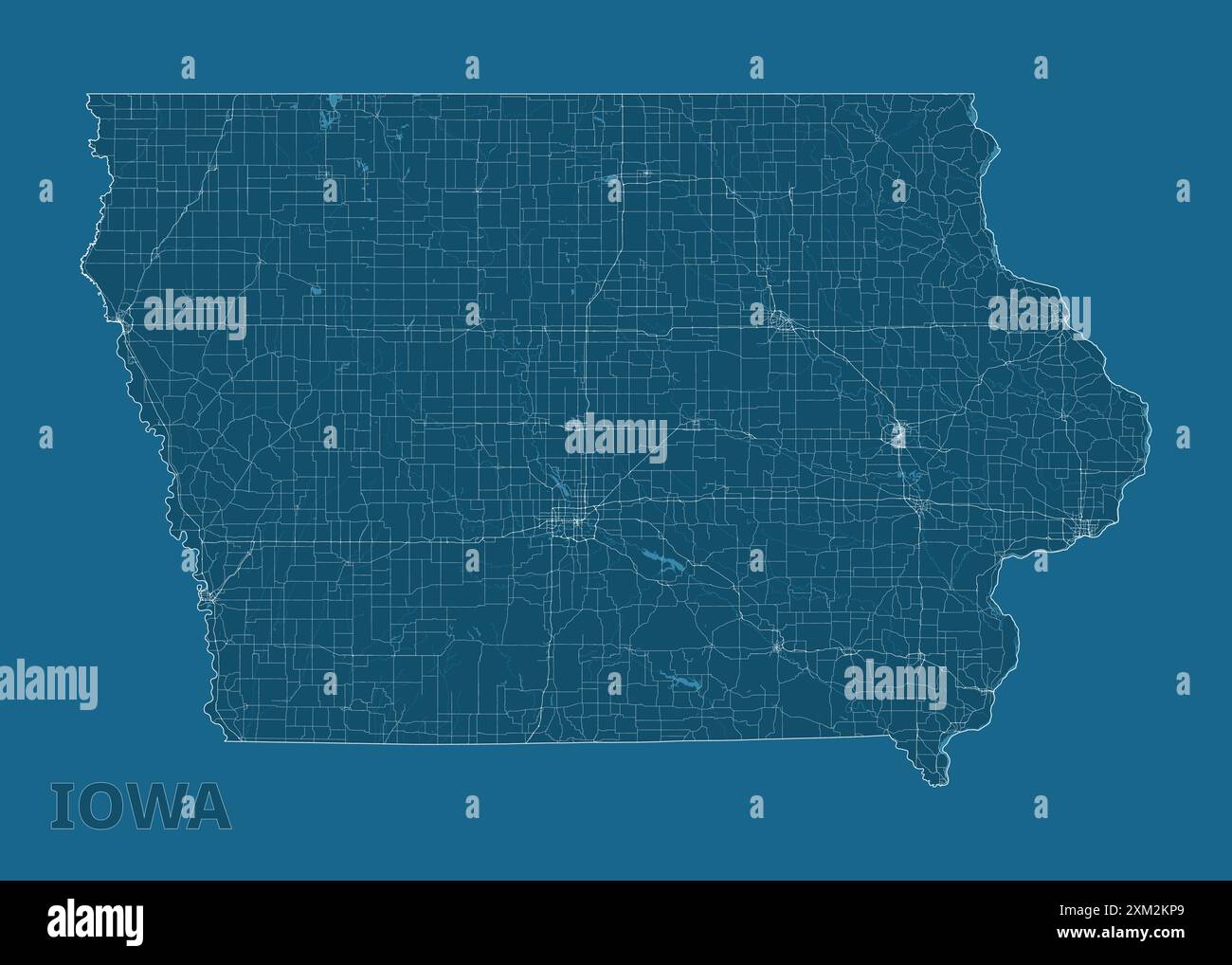 Iowa, United States artistic blueprint map poster Stock Vector Image ...
