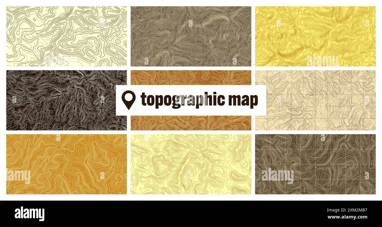 Colorful topographic map with contour lines. Geographic terrain grid ...