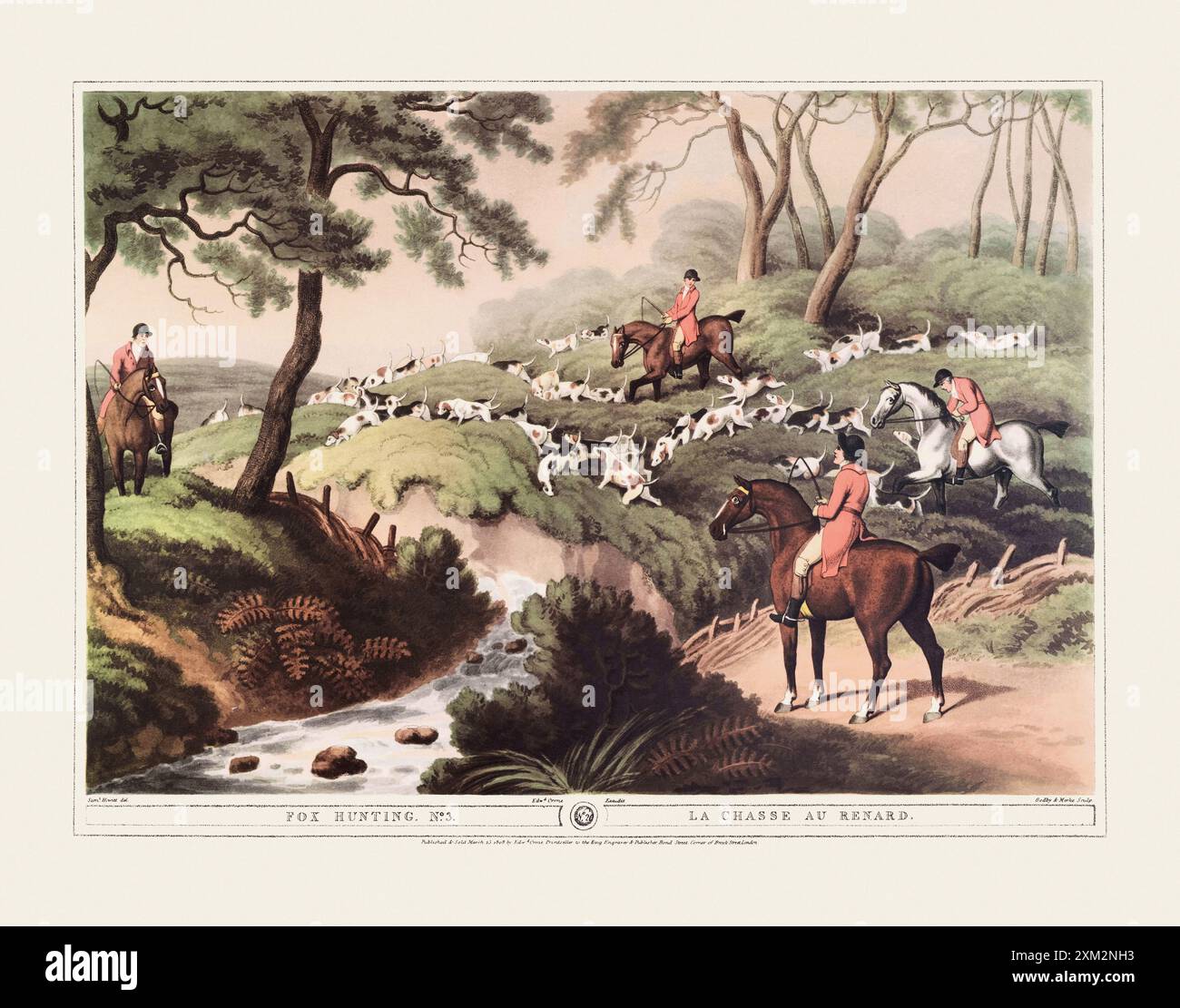 19th-century hunting illustration. Plate from an antique English ...