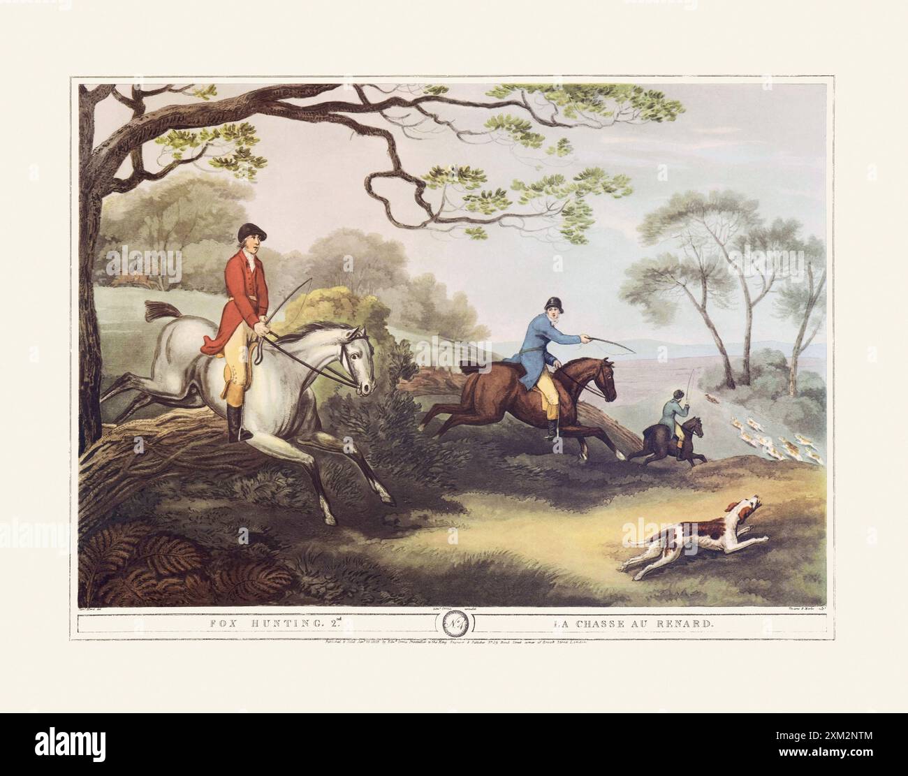 19th-century hunting illustration. Plate from an antique English ...