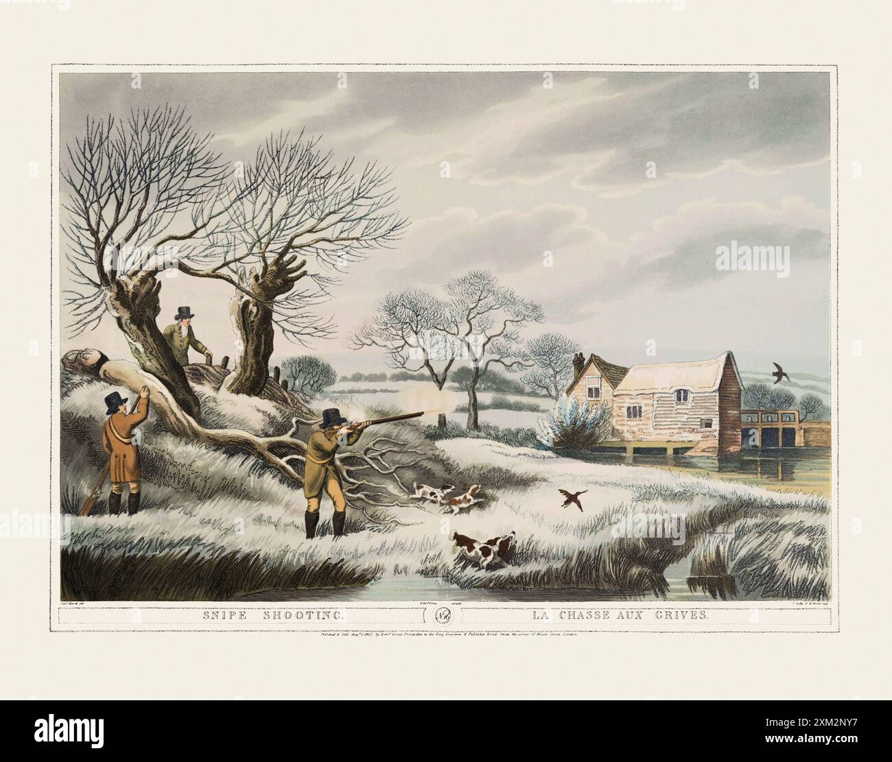 19th-century hunting illustration. Plate from an antique English ...