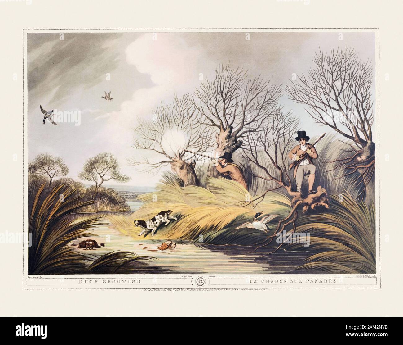 19th-century hunting illustration. Plate from an antique English ...