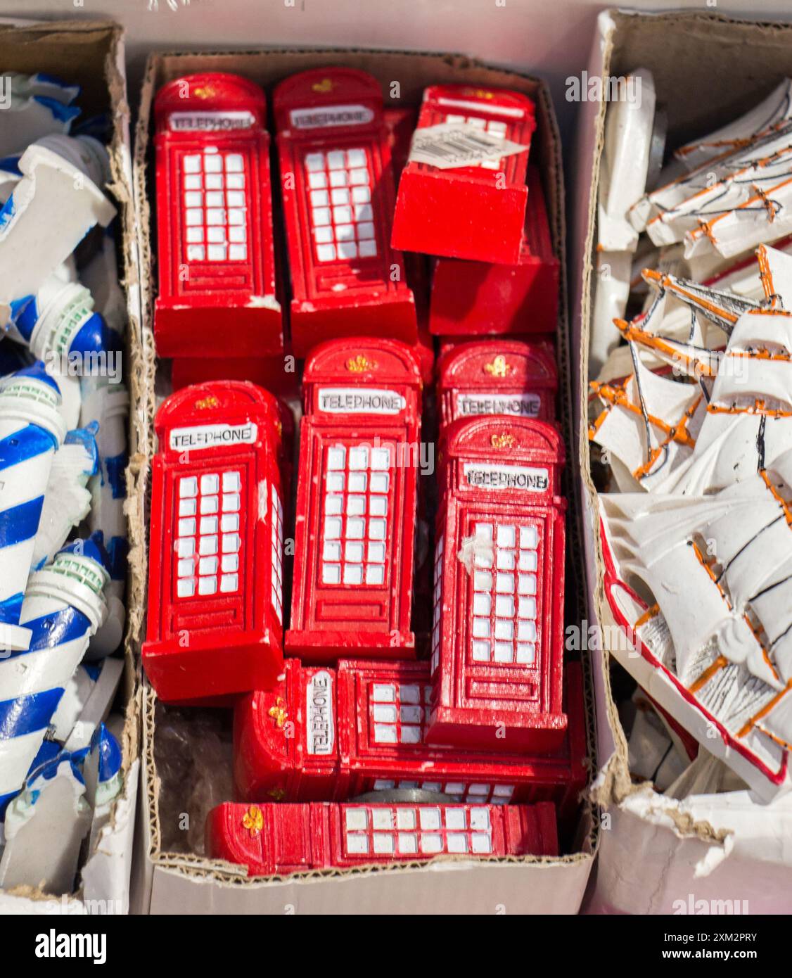 Set of red color phone booth in a box Stock Photo - Alamy