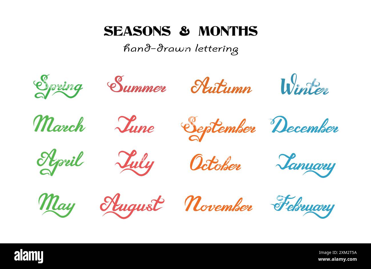 Lettering, seasons and months with leaves Stock Vector Image & Art - Alamy