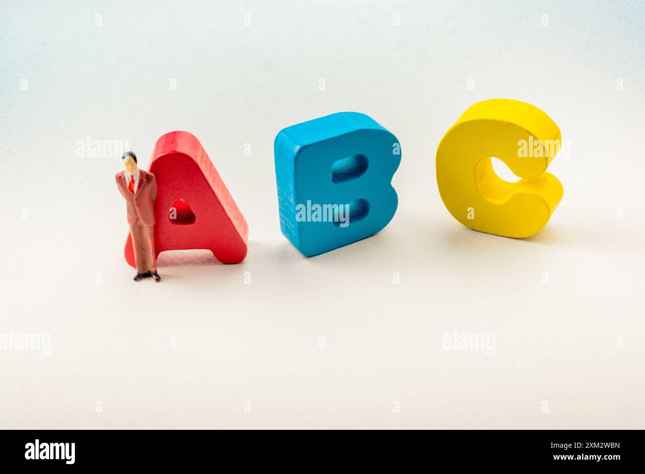 Man figurine and Letters of abc of alphabet on white Stock Photo - Alamy