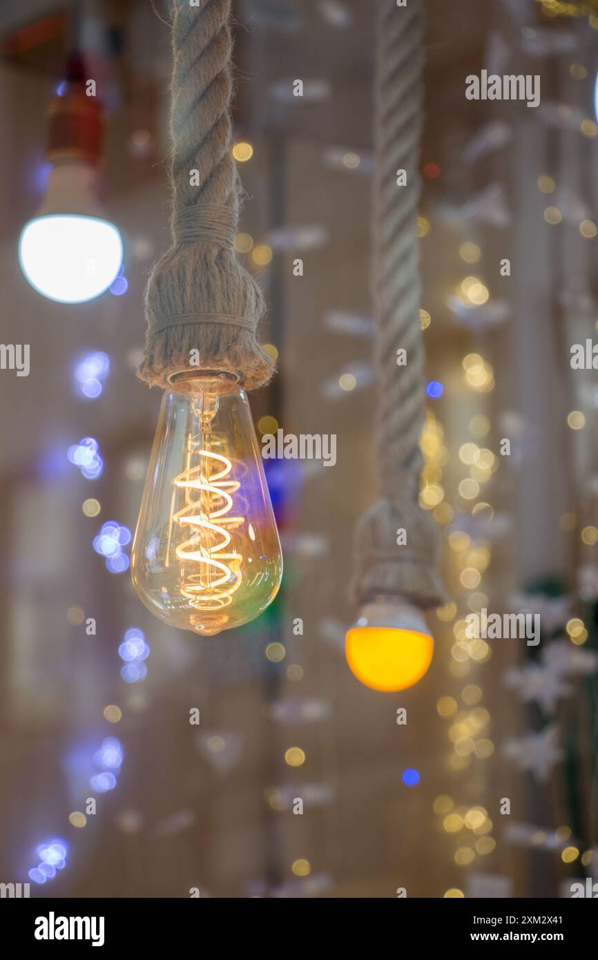 Decorative antique edison style filament light bulbs hanging Stock ...