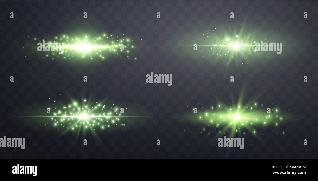 Green lens flares set. Isolated on transparent background. Sun flash ...