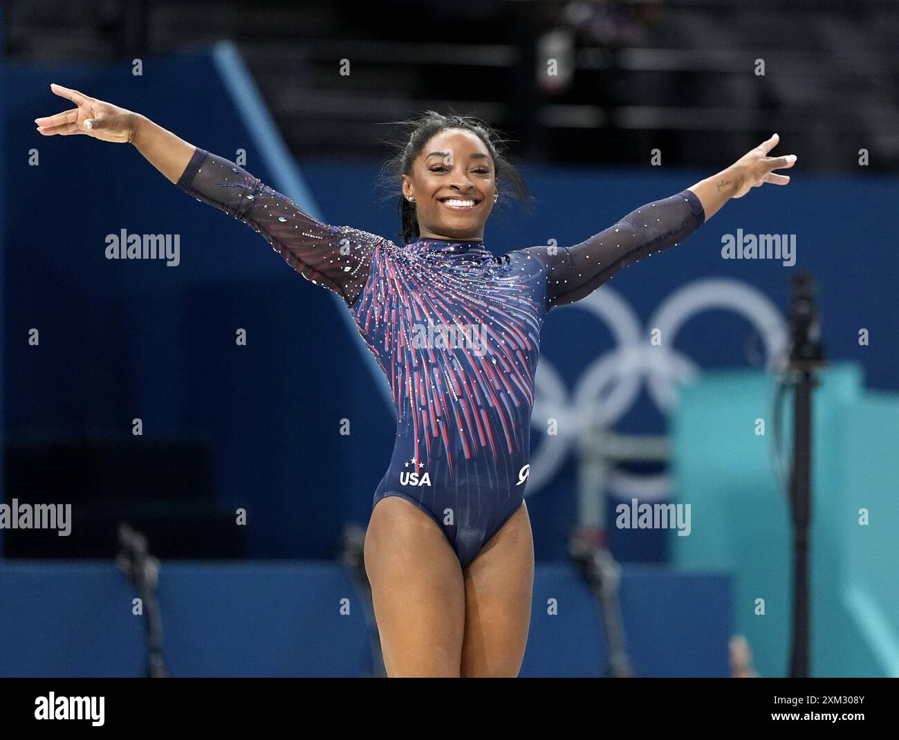 U.S. artistic gymnast Simone Biles practices during an official ...