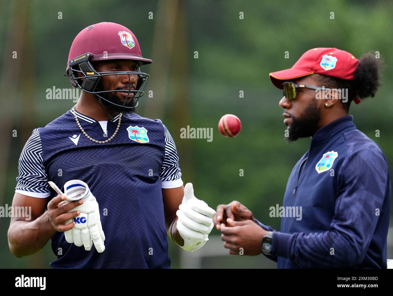 West Indies' Mikyle Louis and Jeremiah Louis during a nets session at ...