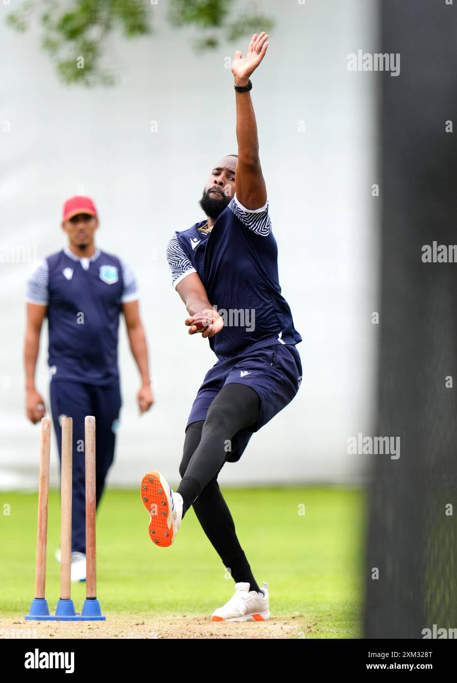 West Indies' Akeem Jordan during a nets session at Edgbaston ...