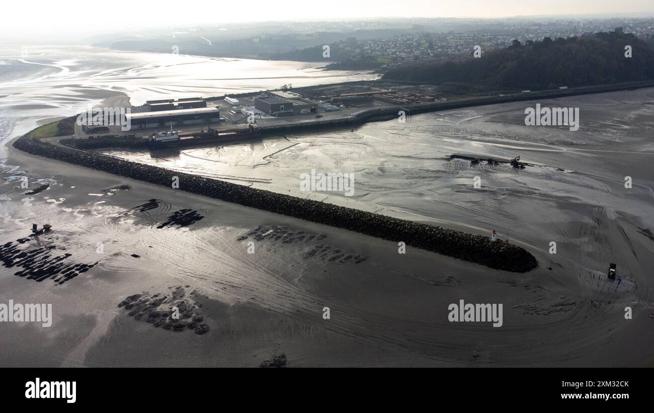 Aerial photograph of lorries carrying out desilting work on the the ...