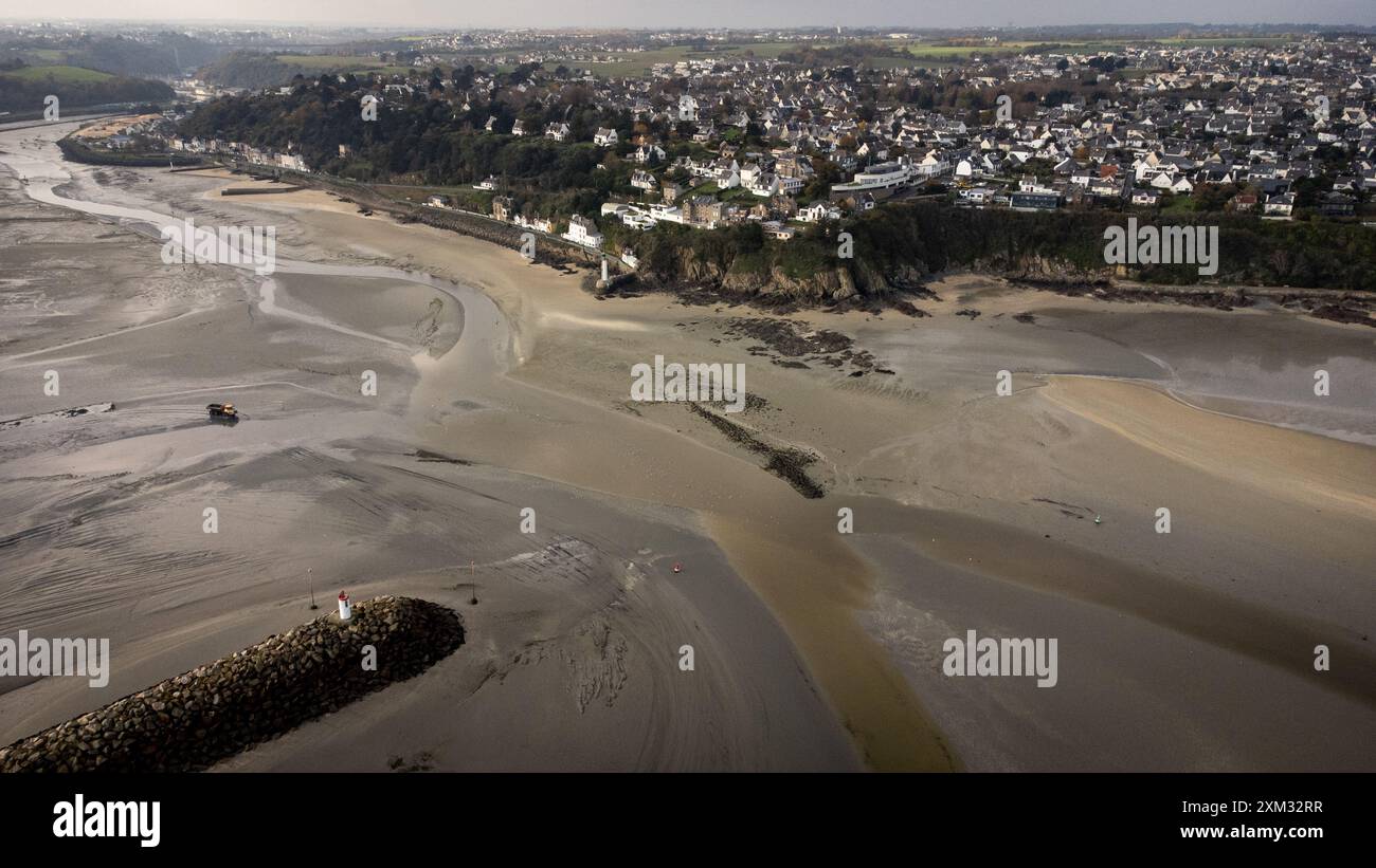 Aerial photograph of lorries carrying out silting work and the Pointe a ...