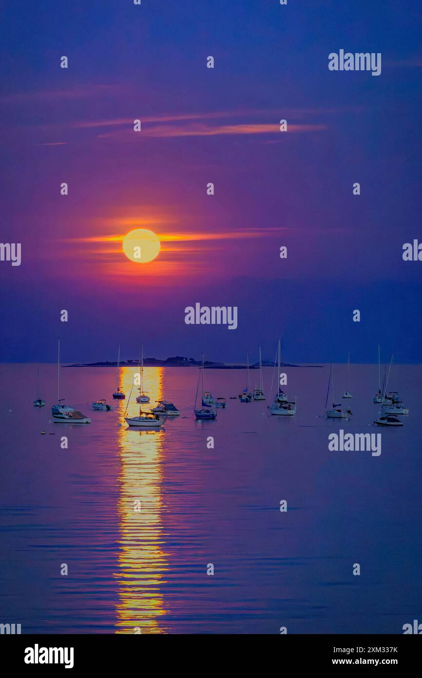 Brilliant Full Buck Moon Illuminating the Sky and the Sea Stock Photo ...