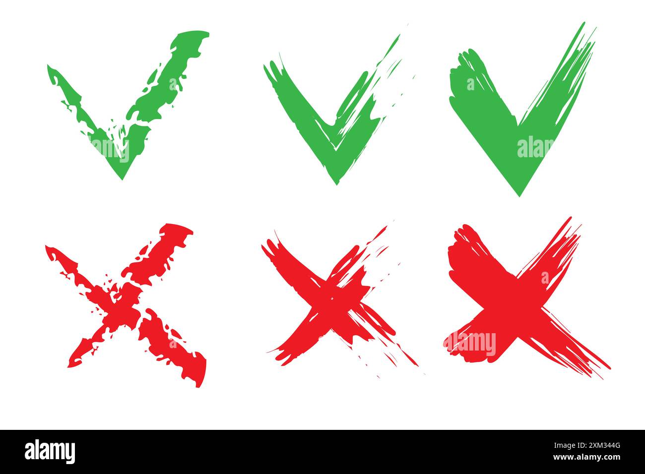 Green check marks. Red cross marks. Brush stroke style. Vector symbols ...