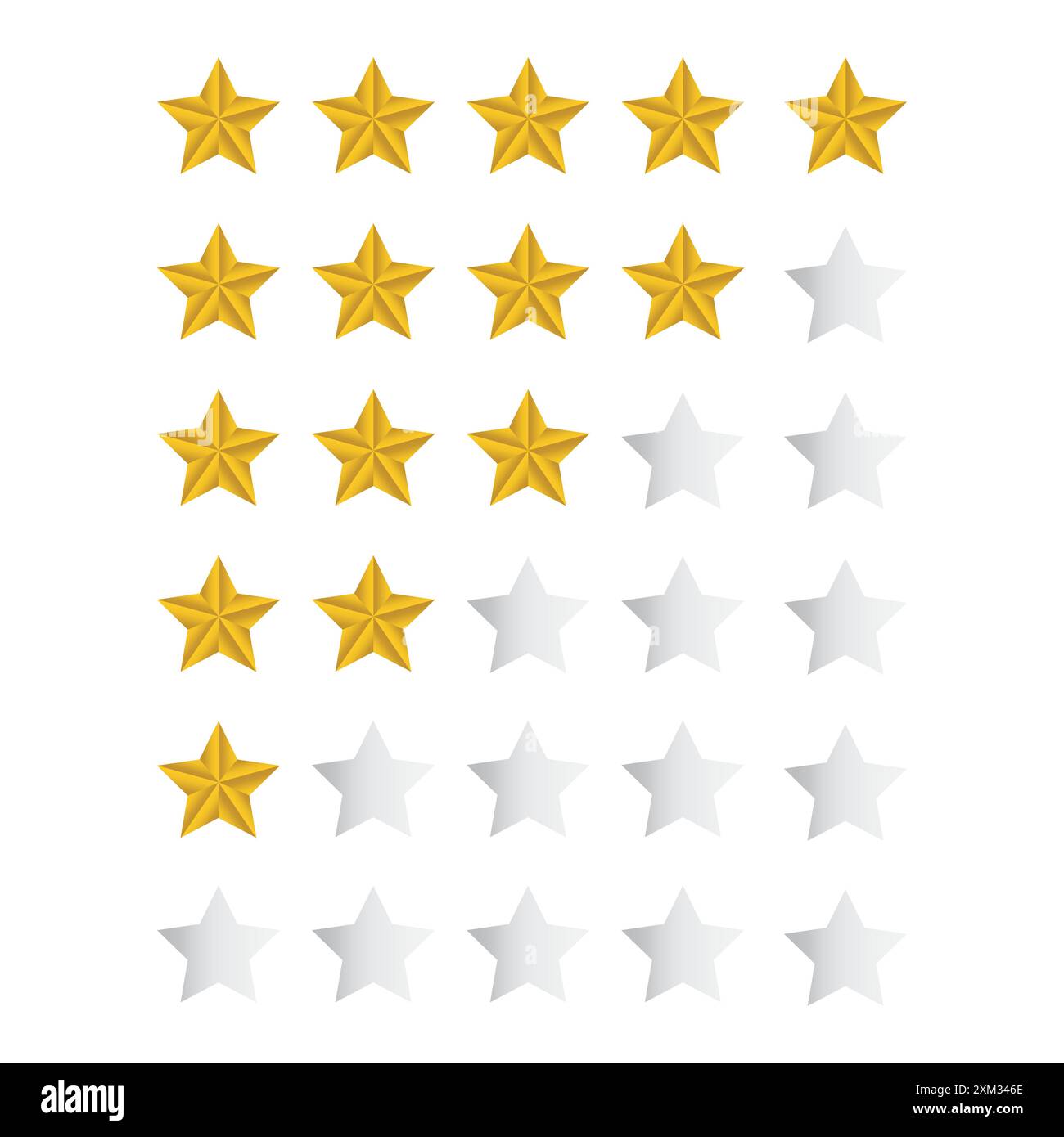 Gold and silver stars. Rating symbols. Multiple rows. Vector ...