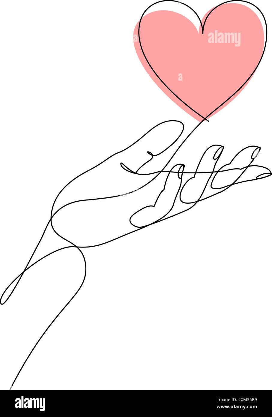 One continuous line drawing of hand holding heart. Support concept ...