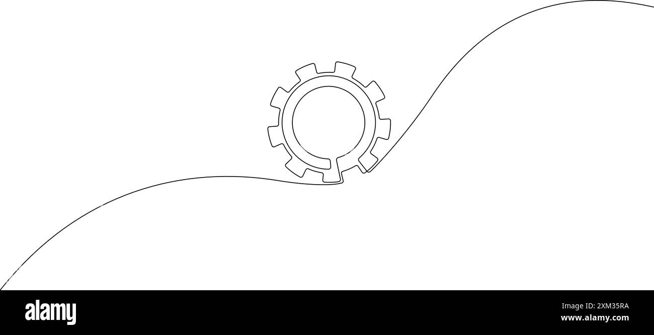 Continuous one line drawing of metal gear or cog. Mechanism wheels logo ...