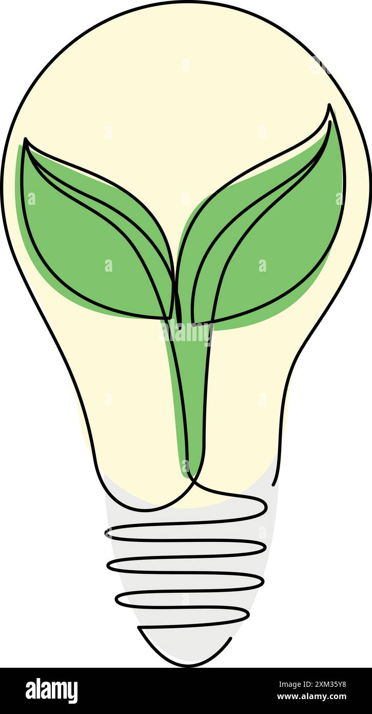 Green plant inside light bulb continuous one line drawing. Editable ...