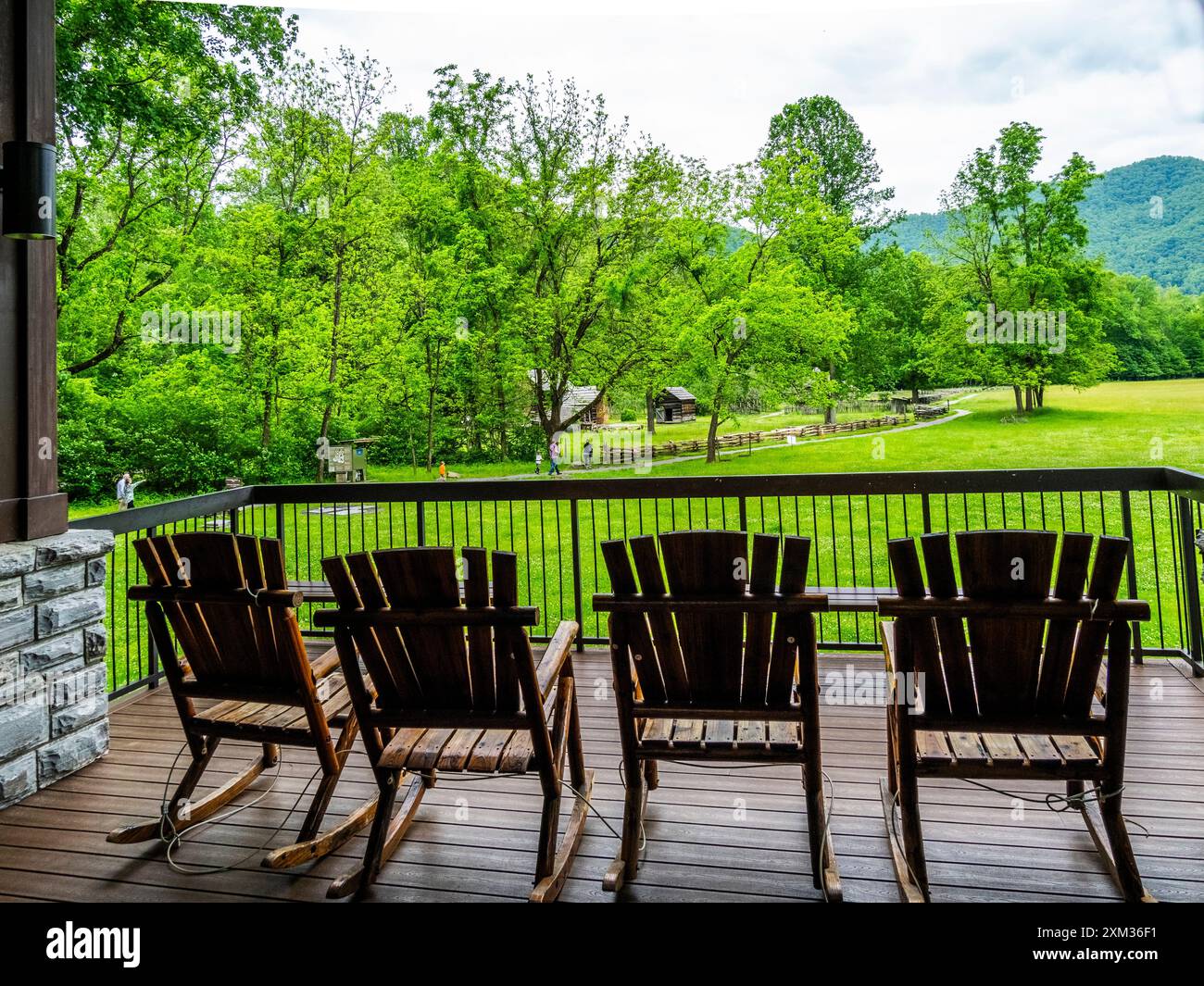 Chairs at the Oconaluftee Visitor Center overlooking the Mountain Farm ...