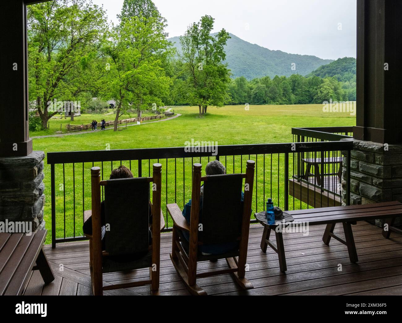 Chairs at the Oconaluftee Visitor Center overlooking the Mountain Farm ...