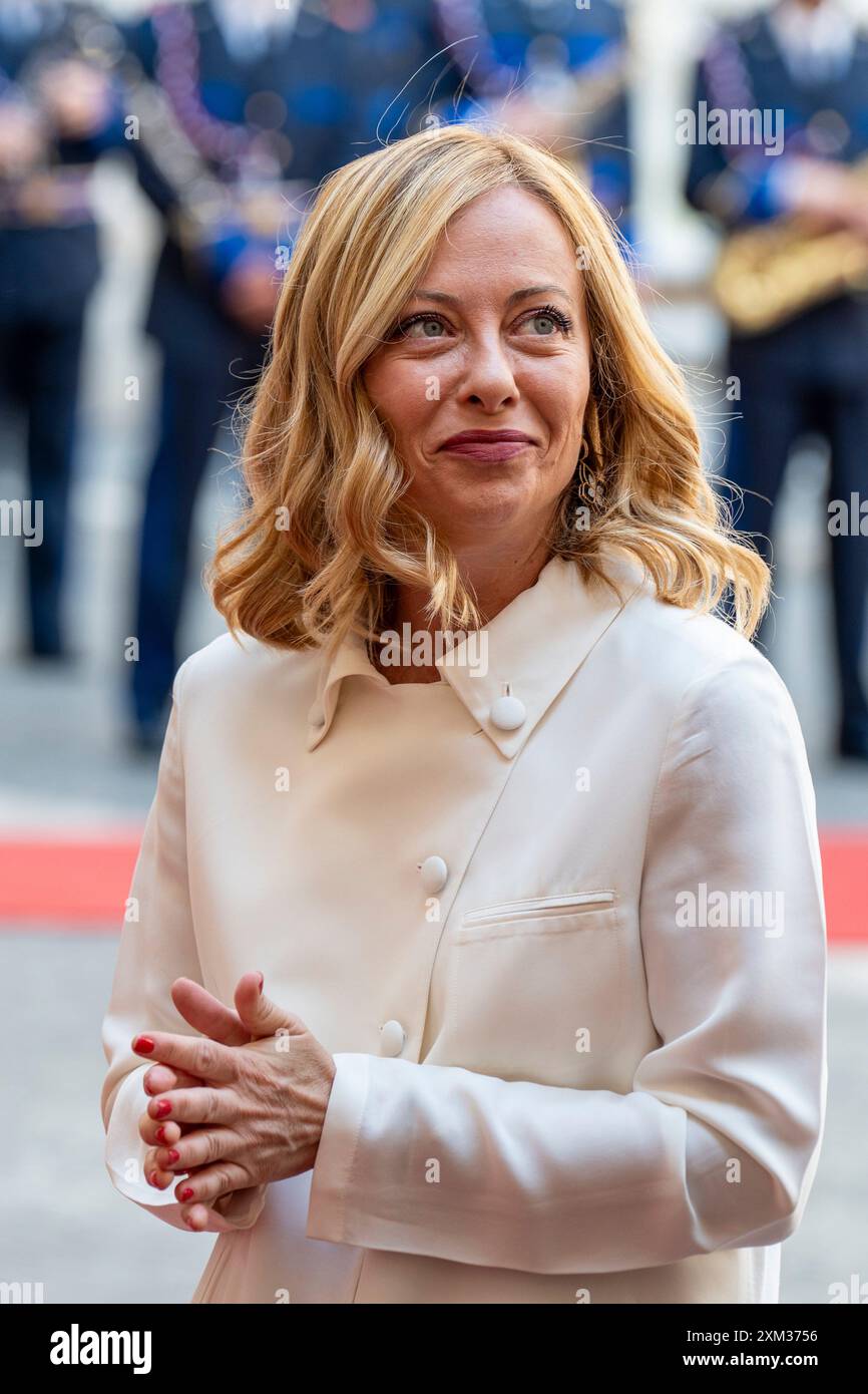 Italian Prime Minister, Giorgia Meloni awaits the arrival of the ...
