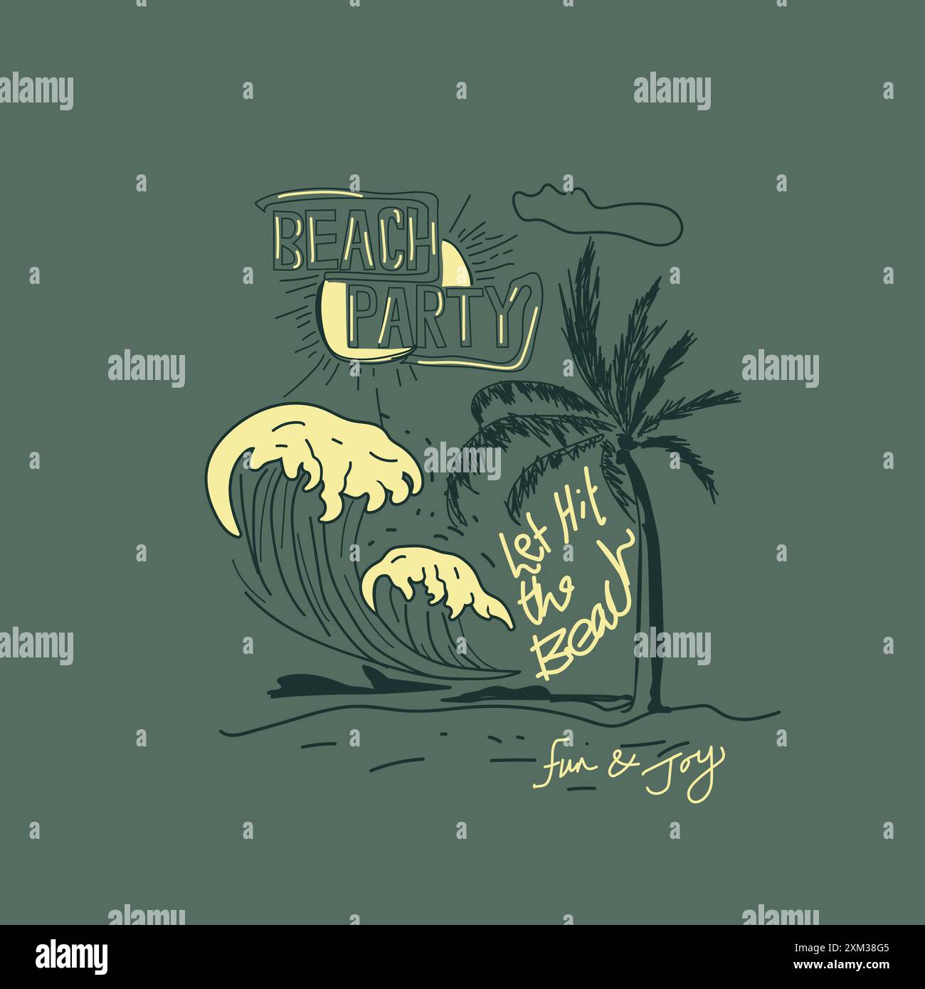 Retro Beach Party hand drawn beach illustration graphic design Stock ...