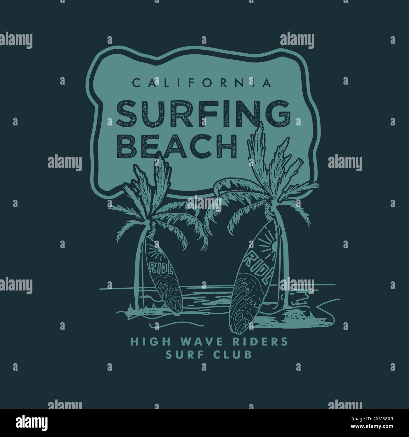 Surfing poster wave palm trees Stock Vector Images - Alamy