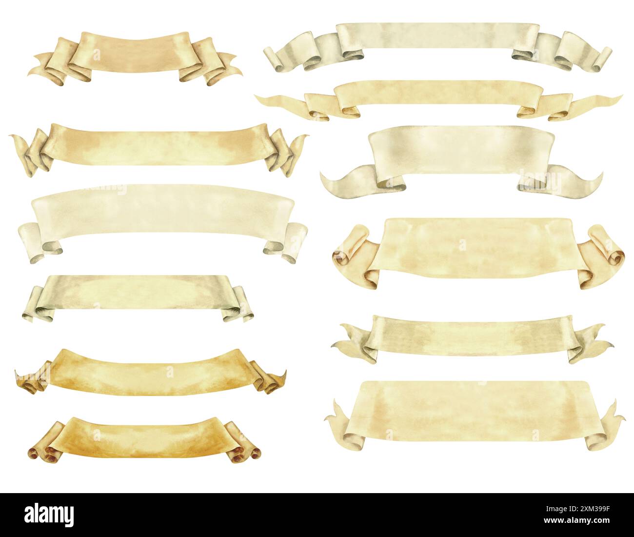 Watercolor blank beige paper banner ribbon for decorative text design ...