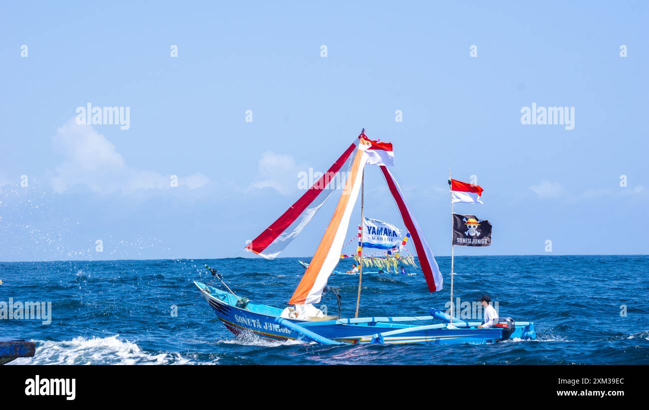 The ceremony of pethik laut in tambakrejo beach. This ceremony is a ...
