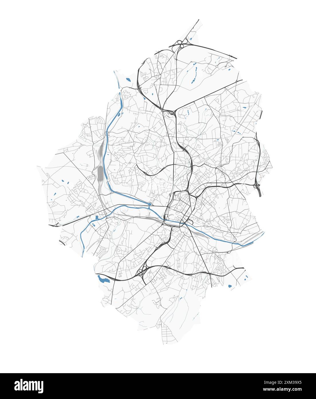 Map of Charleroi, Belgium. Detailed city vector map, metropolitan area ...