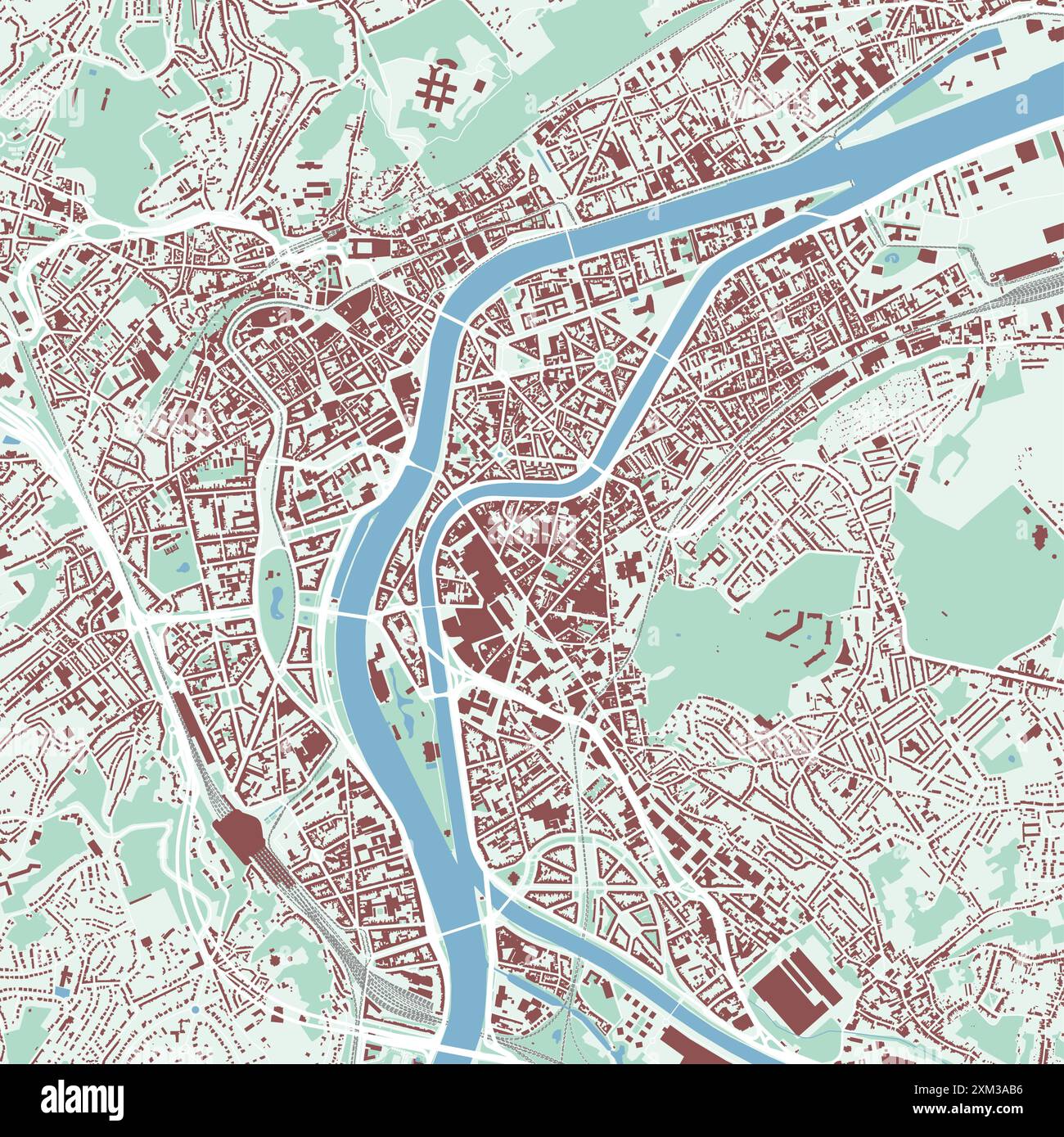 Liege map, Belgium. City map, vector streetmap with buildings and roads ...