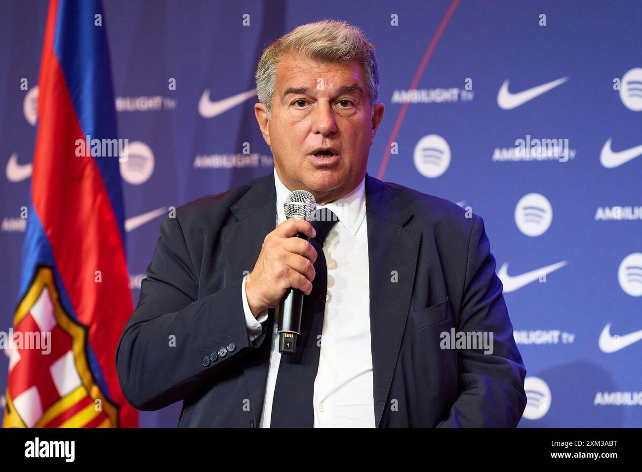 BARCELONA, SPAIN - JULY 25: FC Barcelona President Joan Laporta faces ...
