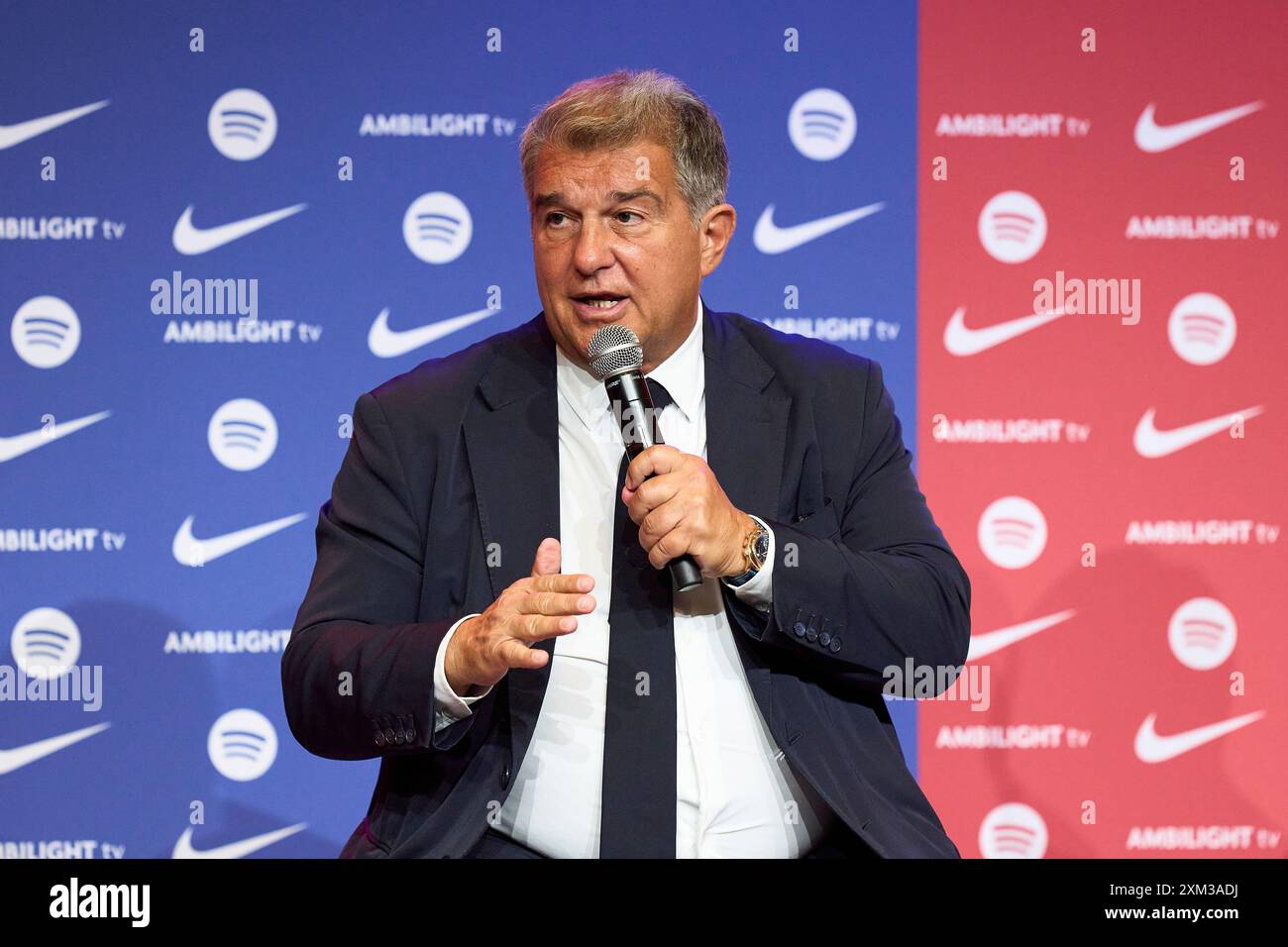 BARCELONA, SPAIN - JULY 25: FC Barcelona President Joan Laporta faces ...