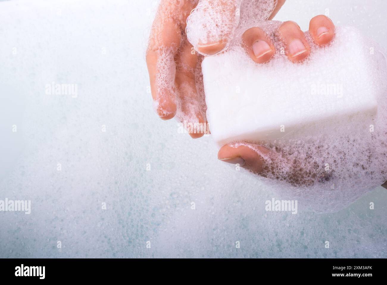Hand washing and soap foam on a foamy background Stock Photo - Alamy