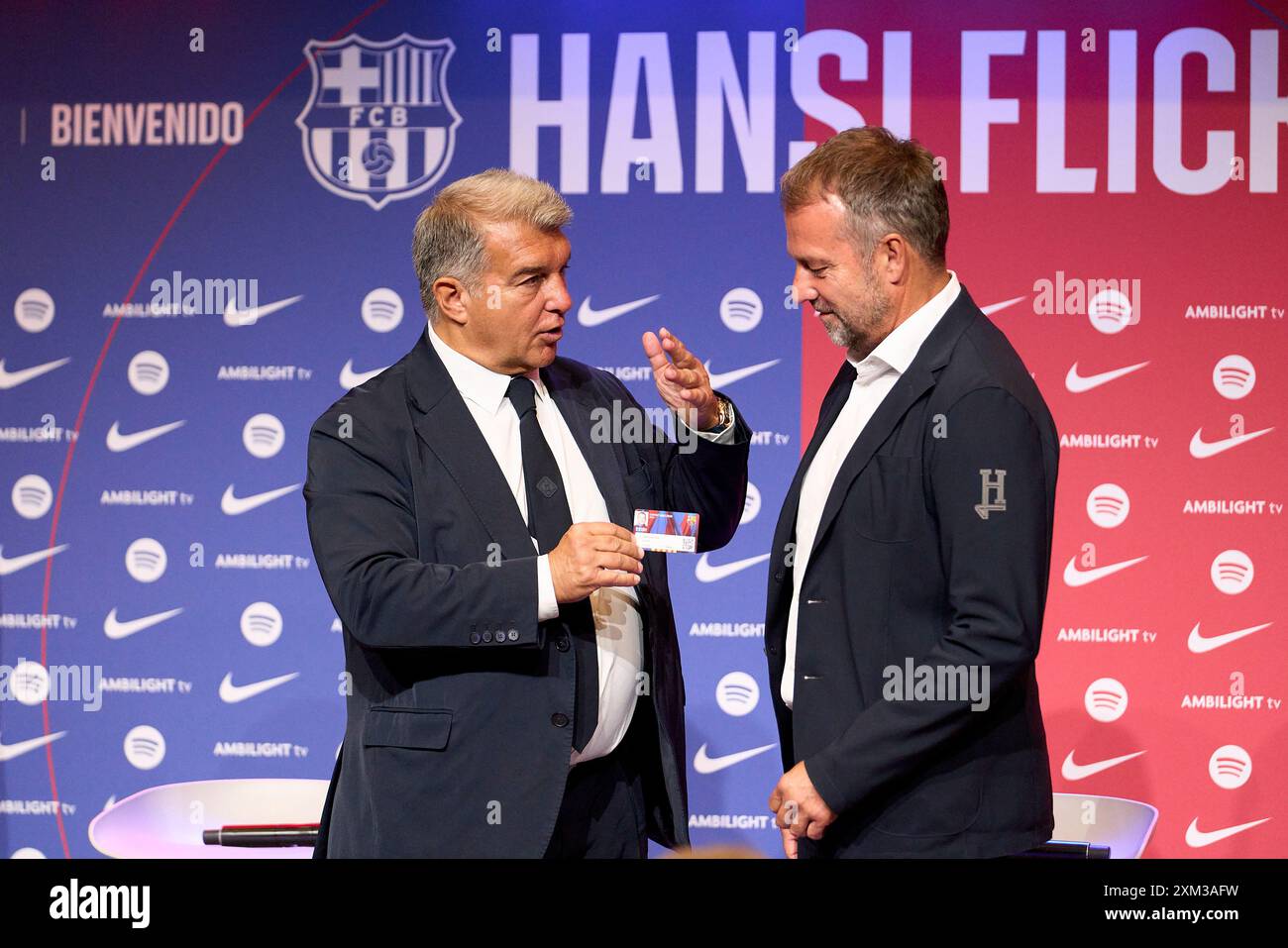 BARCELONA, SPAIN - JULY 25: New FC Barcelona Head Coach Hansi Flick (R ...