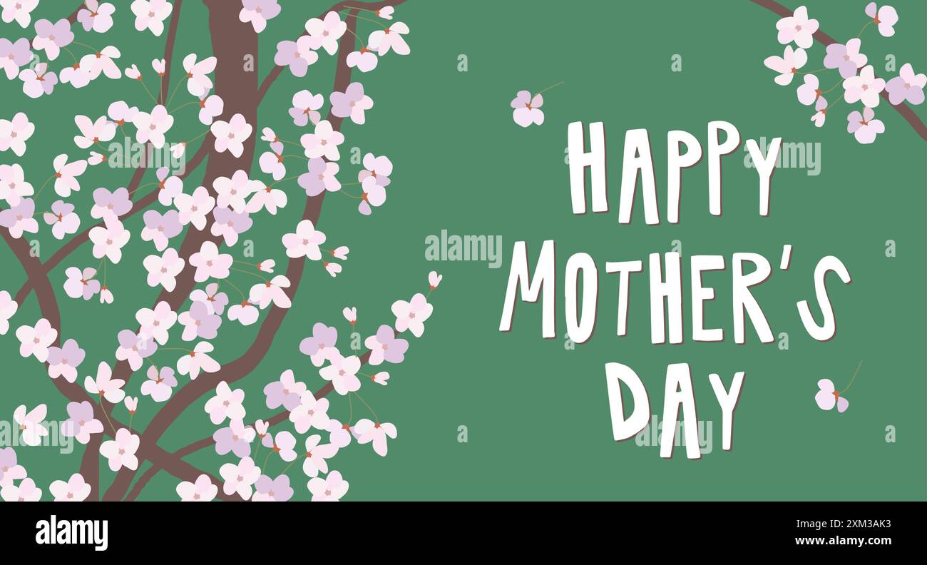 Illustration of cherry trees on a green background. Festive banner for ...