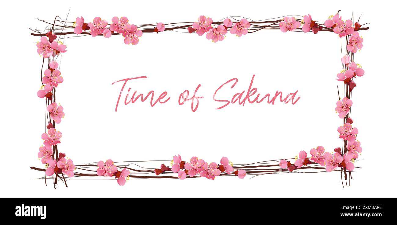 Wreath of Sakura flowers. Element decorative floral. Beautiful invitation for banner design ...