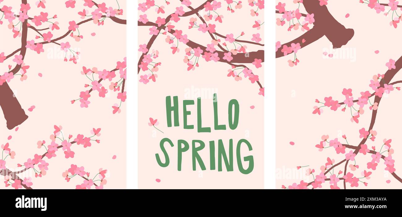 Illustration of cherry trees on a pink background. Festive banner for ...